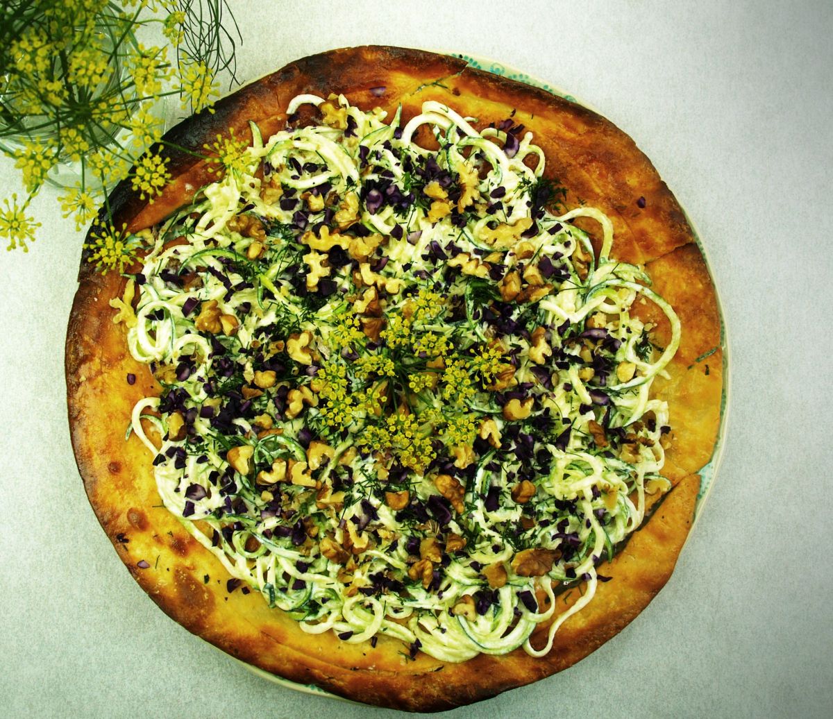 Puff pastry topped with creamy courgette and walnut salad – Low Fodmap ...